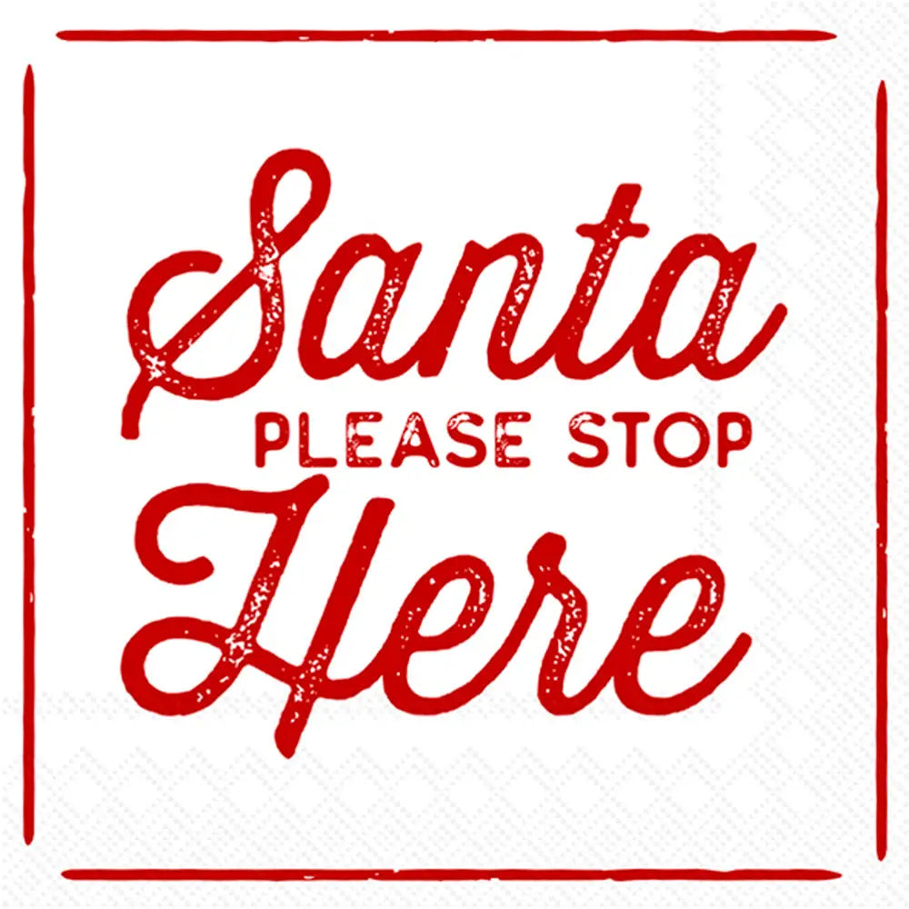 Paper Cocktail Napkins 20pk- Santa Please Stop Here – VACE