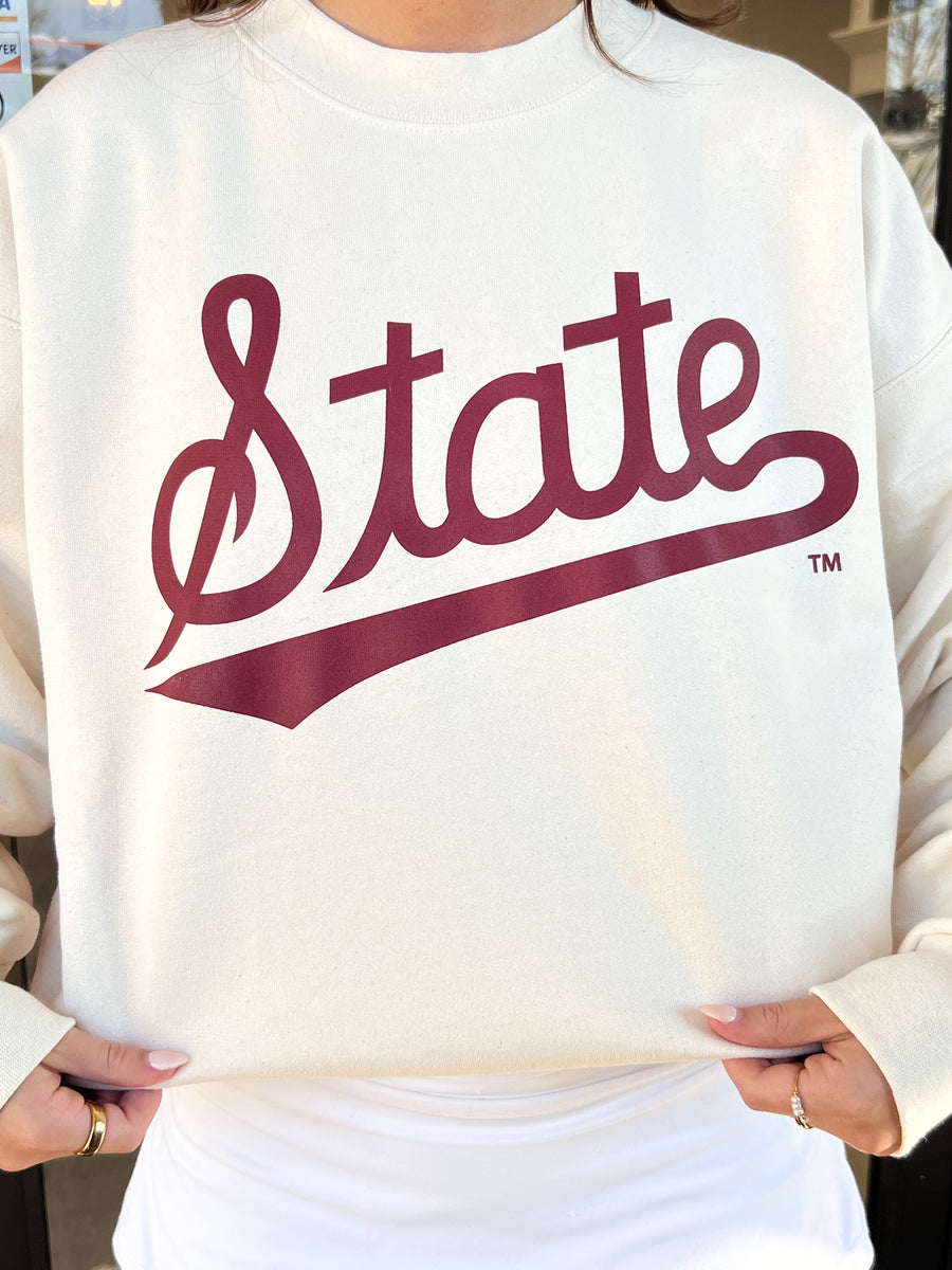 State Script Sweatshirt- Cream/Maroon – VACE