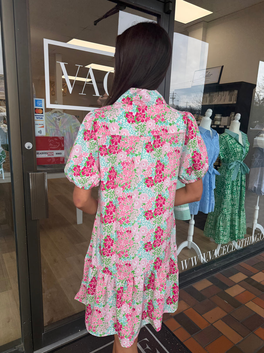 Nancy Dress- Pink & Blue Floral – VACE