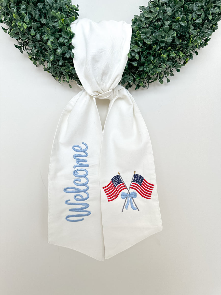 Flag + Welcome Wreath Sash- White – VACE